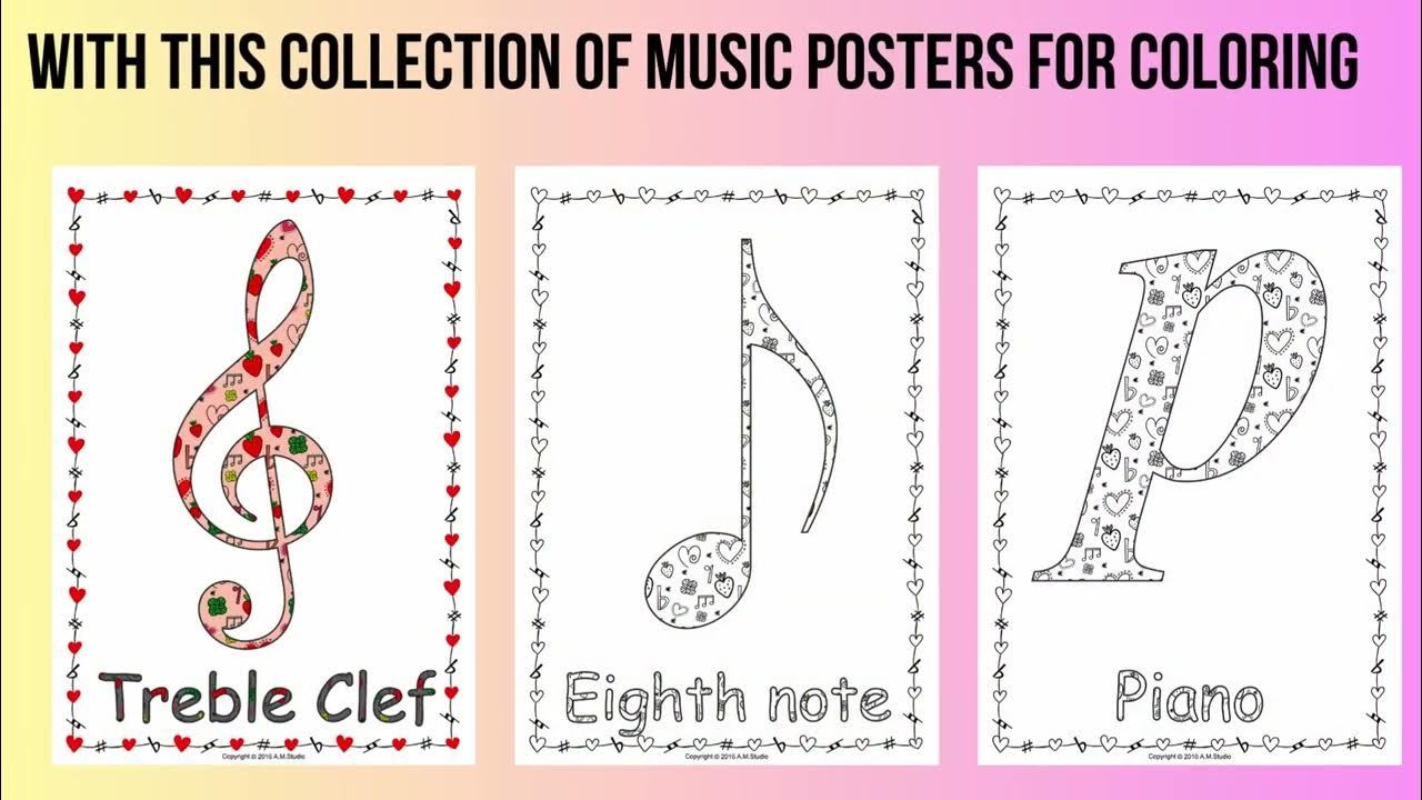 Music Notes & Rests Posters for Coloring | Valentine`s Day Classroom ...