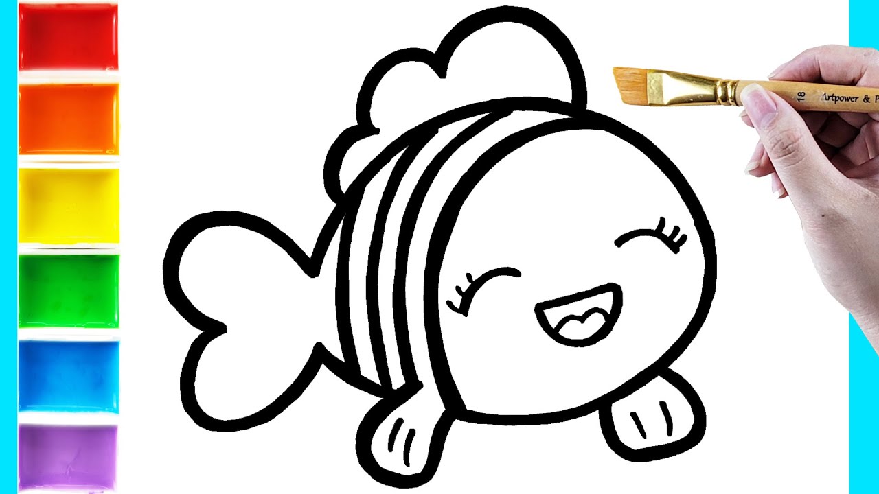 Fish Cute Animal Drawing, Coloring for Baby, Toddlers | Learn to Color ...