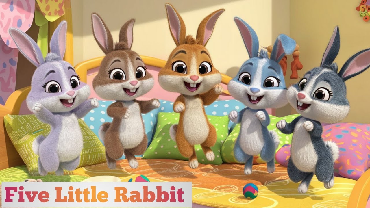 Five Little Rabbit Jumping On The Bed | Hindi kids Rhymes Videos ...