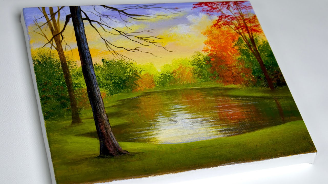 Tree Reflection On Water | Acrylic Painting For Beginners - YouTube