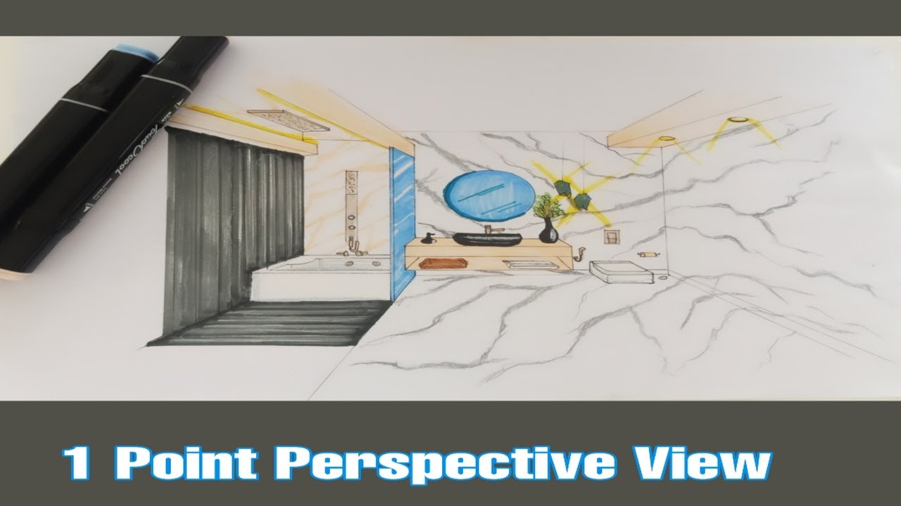 How to Draw Bathroom in One Point Perspective for Beginners | Step by ...