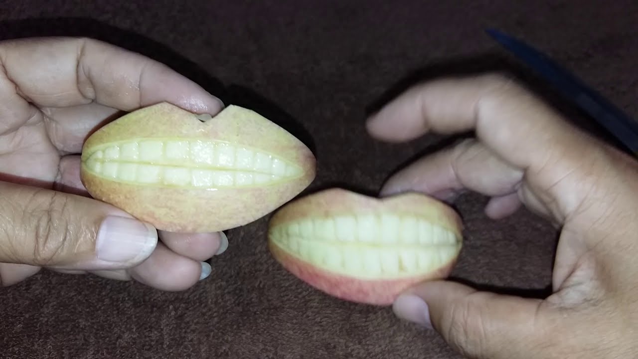 วิธีแกะสลักแอปเปิ้ล ปากกับฟัน/How to cut an Apple Teeth EP.5/by Ubonsri ...
