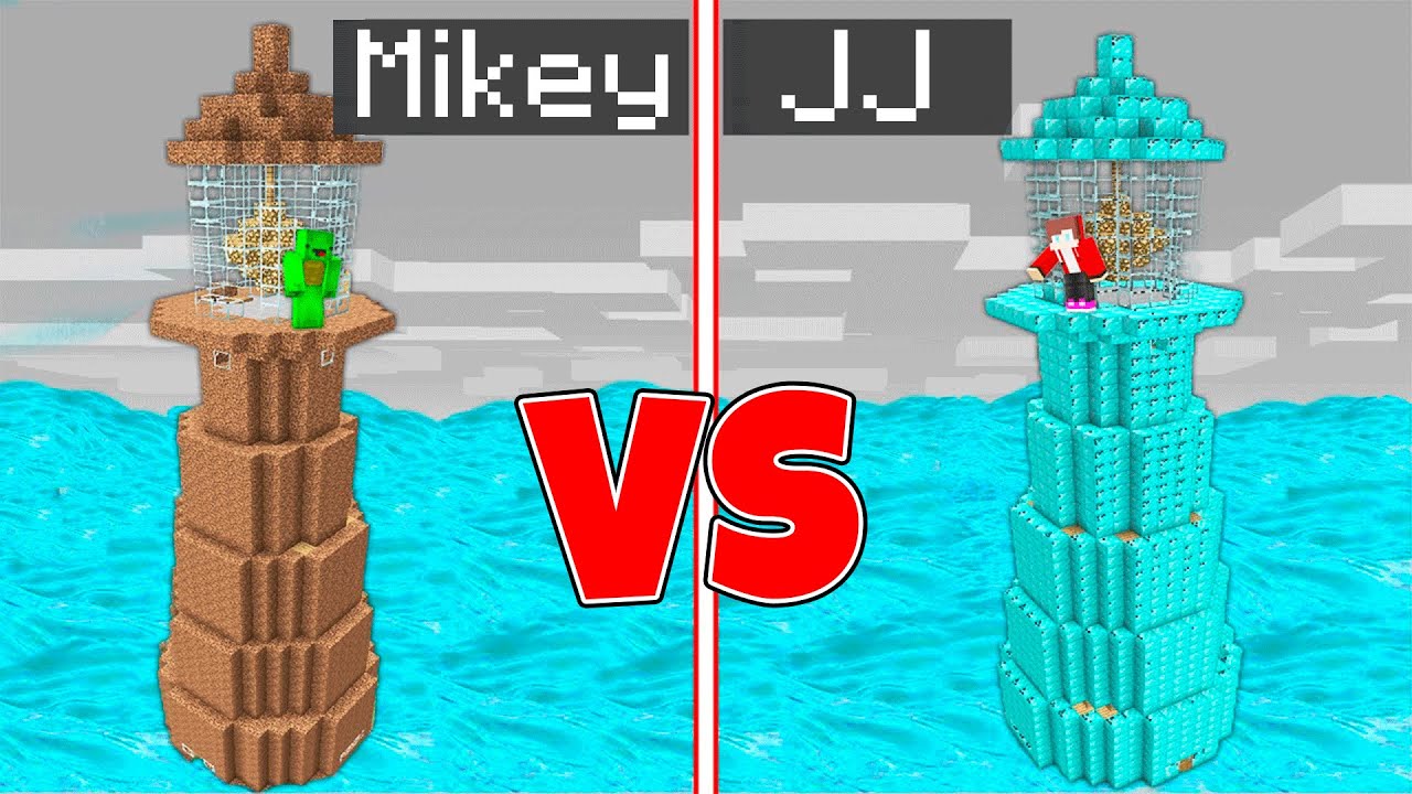 Poor Mikey Dirt Lighthouse vs Rich JJ Diamond Lighthouse Wave Challange in Minecraft - Maizen ...