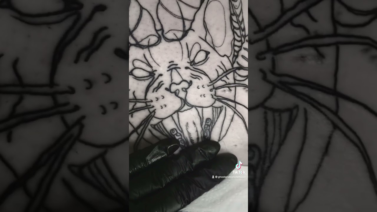 Linework done on this demon cat tattoo! #tattoo #art - YouTube