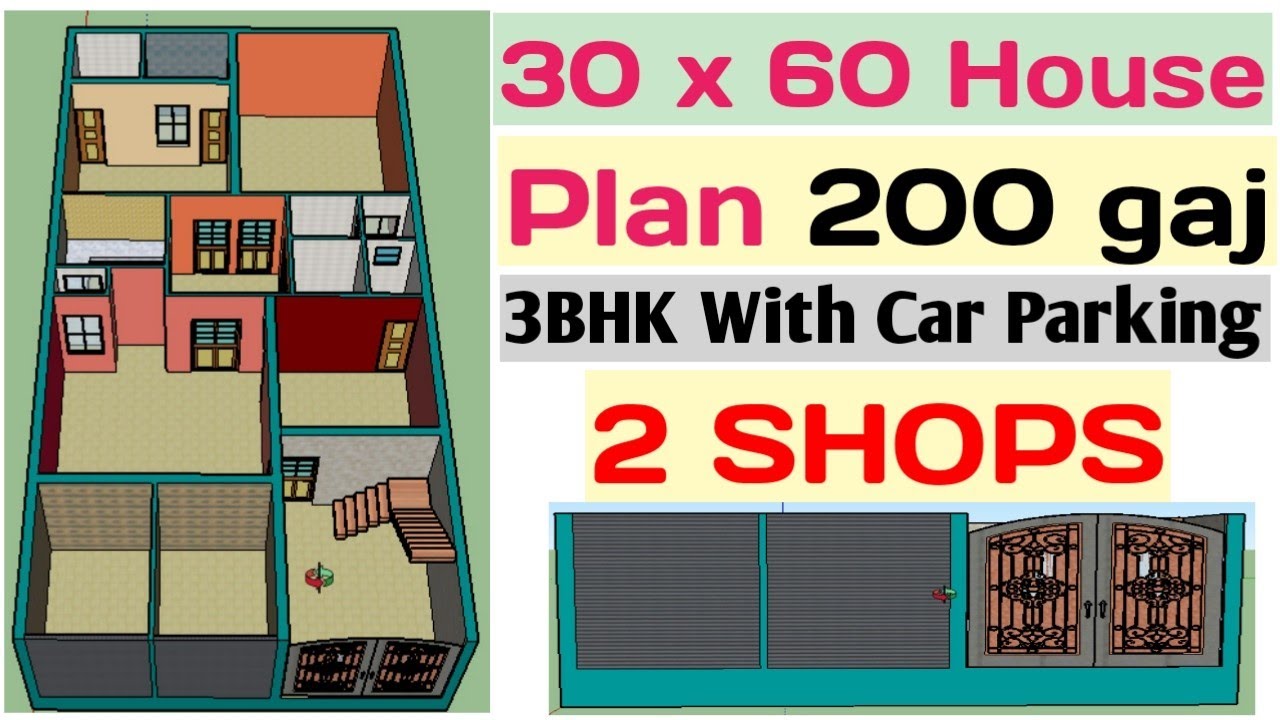 30 x 60 House Plan with 2 Shops, 3BHK With Car Parking | 1800 sqft ...