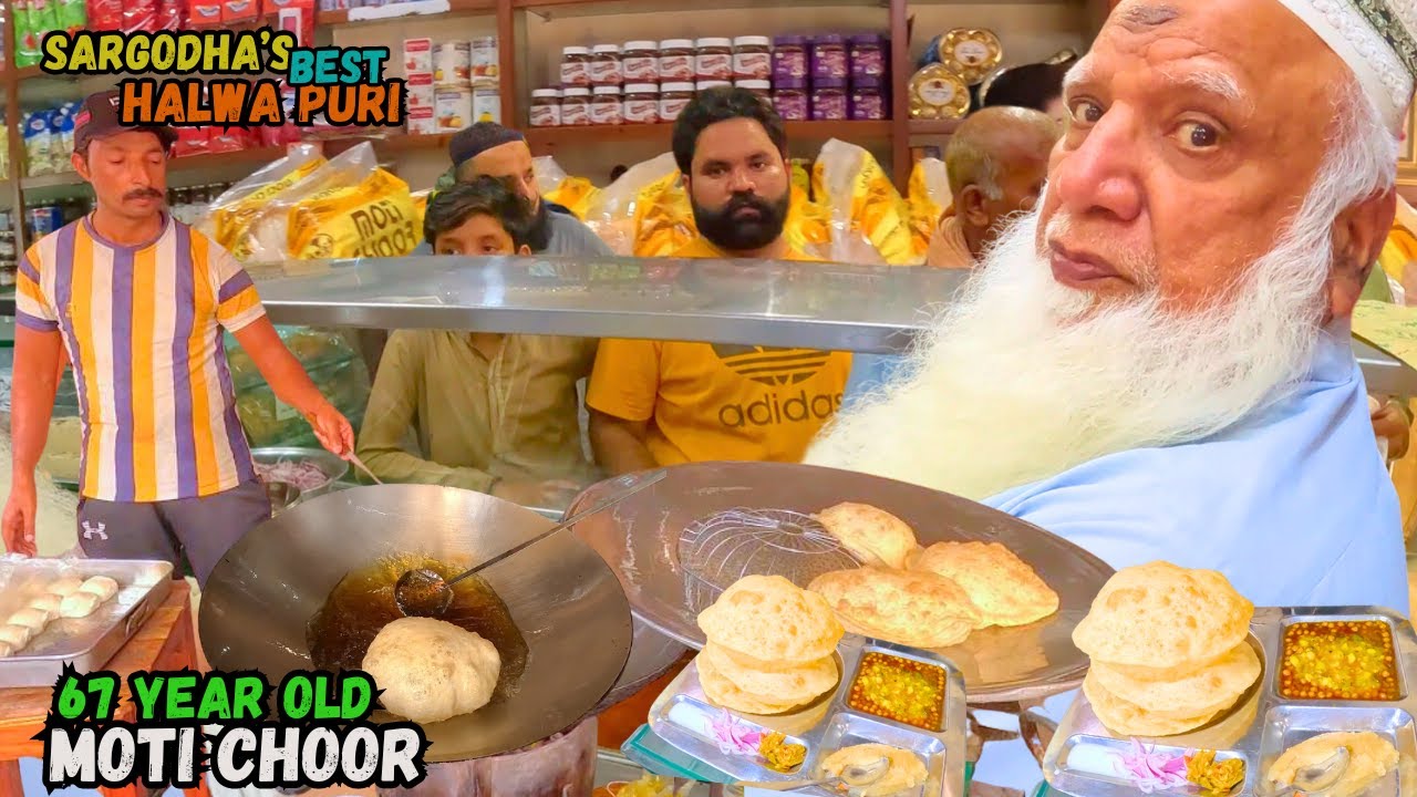 67 Years old Moti Choor Halwa Poori Desi Nashta | BEST HALWA PURI Of ...