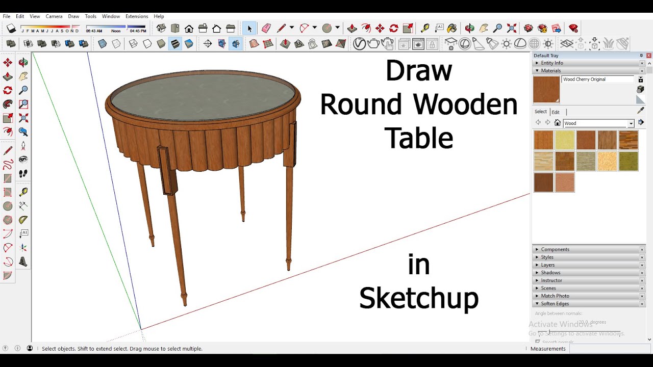 draw round wooden table in sketchup - YouTube