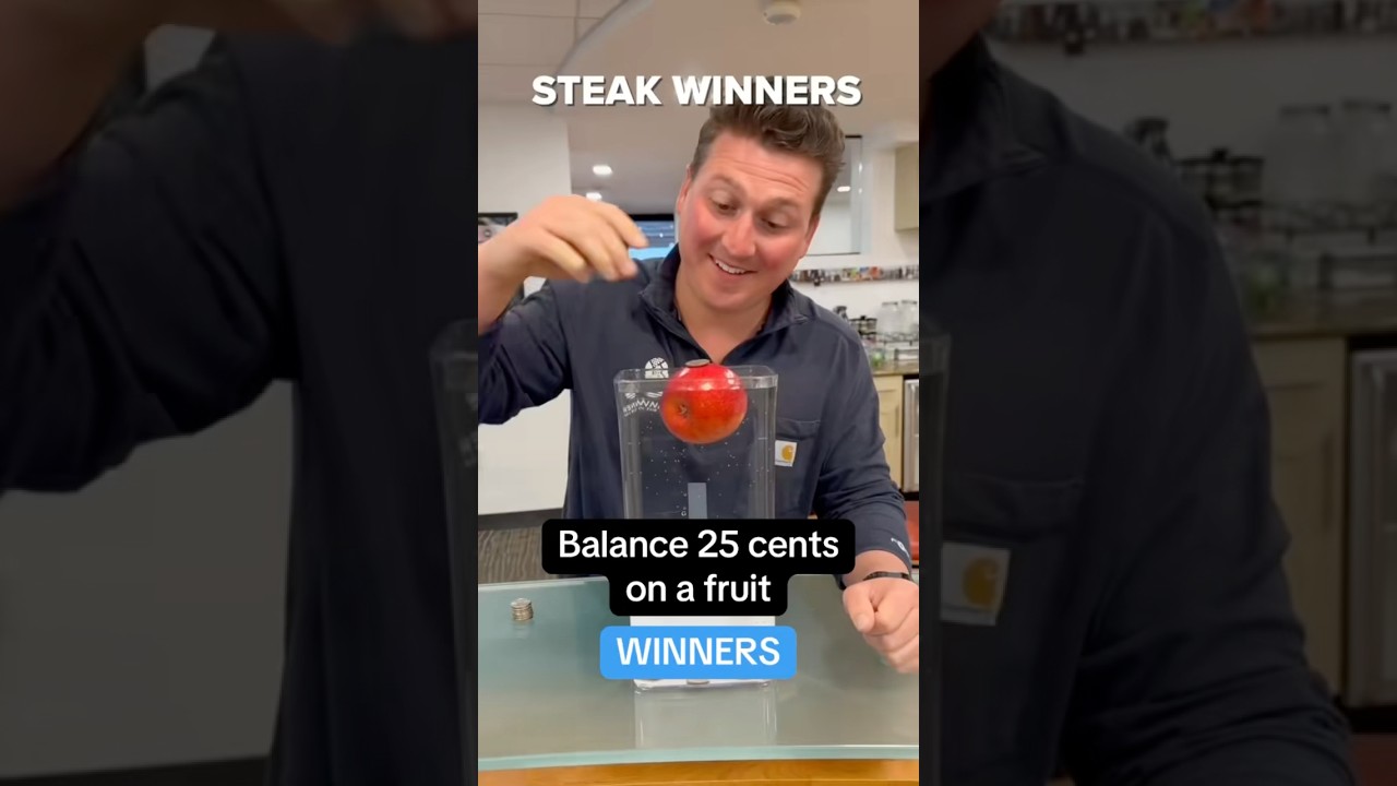 Balance a quarter on a fruit challenge WINNERS! #winasteak #steak # ...