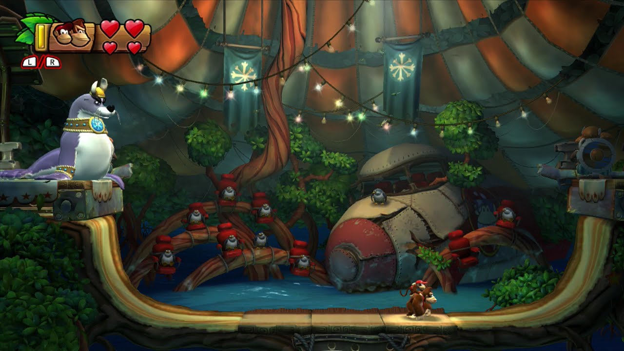 Donkey Kong Country: Tropical Freeze (Wii U 720p) World 1-Boss: Big Top ...
