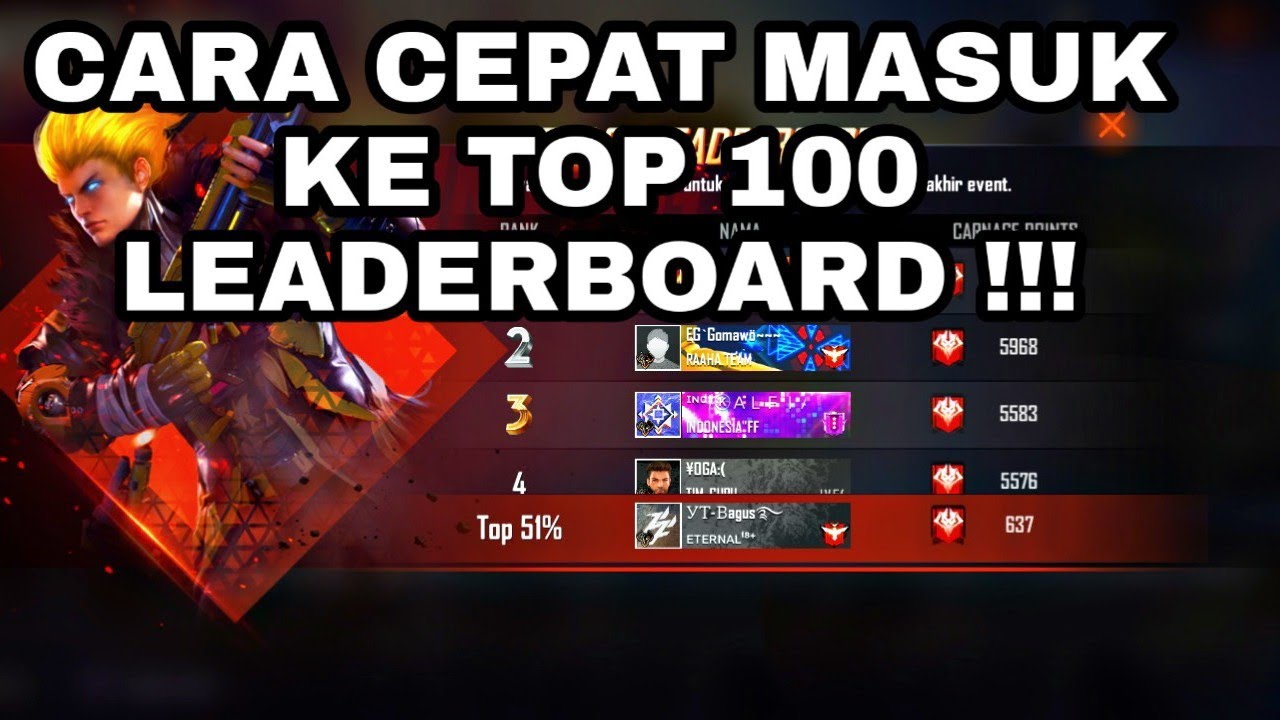 CARA MASUK TOP 100 LEADERBOARD RAMPAGE - GARENA FREE FIRE - YouTube
