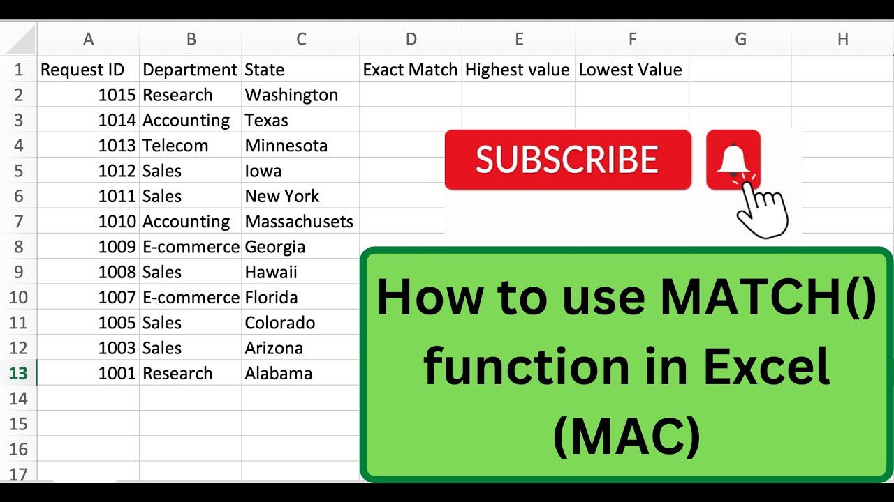 How To Use Match Function In Excel Mac Youtube
