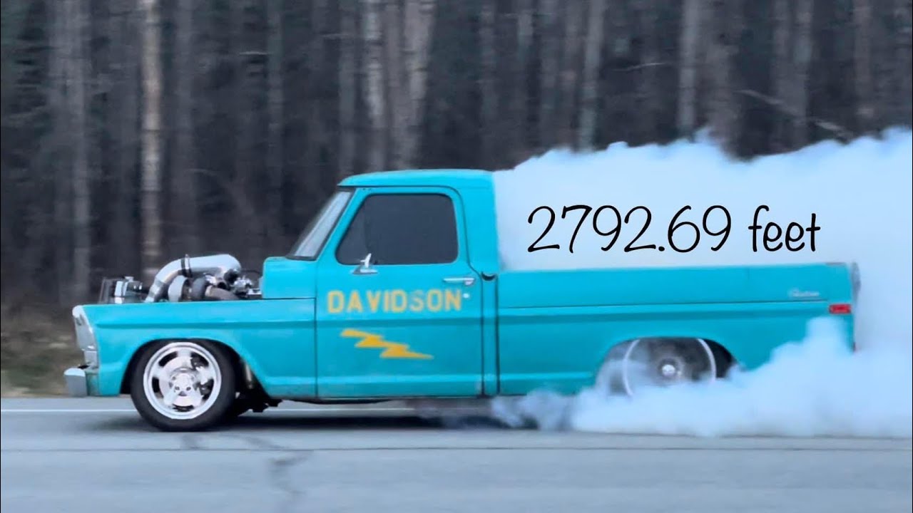 WORLDS LONGEST ROLLING BURNOUT! Twin turbo F100 1200+ hp! - YouTube