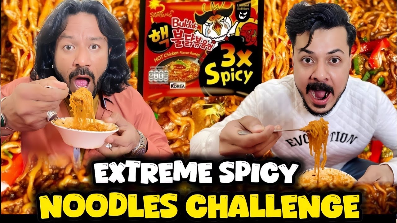 SPICY NOODLES CHALLENGE 🔥 3X SPICY KOREAN BULDAK NOODLE 🥵🔥 @rajabbutt94 ...