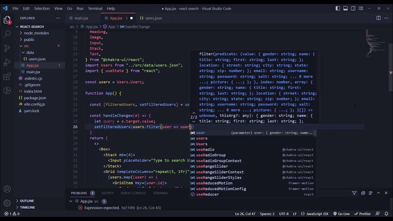 Search/Filter with React.useState - YouTube