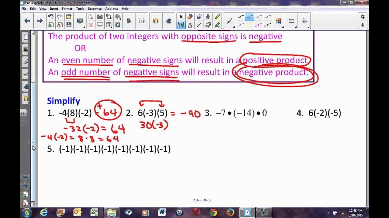 Pre Algebra Lesson 1 9 Multiplying & Dividing Integers - YouTube