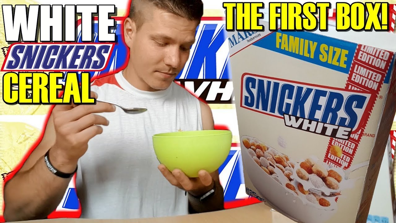 TASTE TESTING THE FIRST WHITE SNICKERS CEREAL BOX!!! CUSTOM CEREAL ...