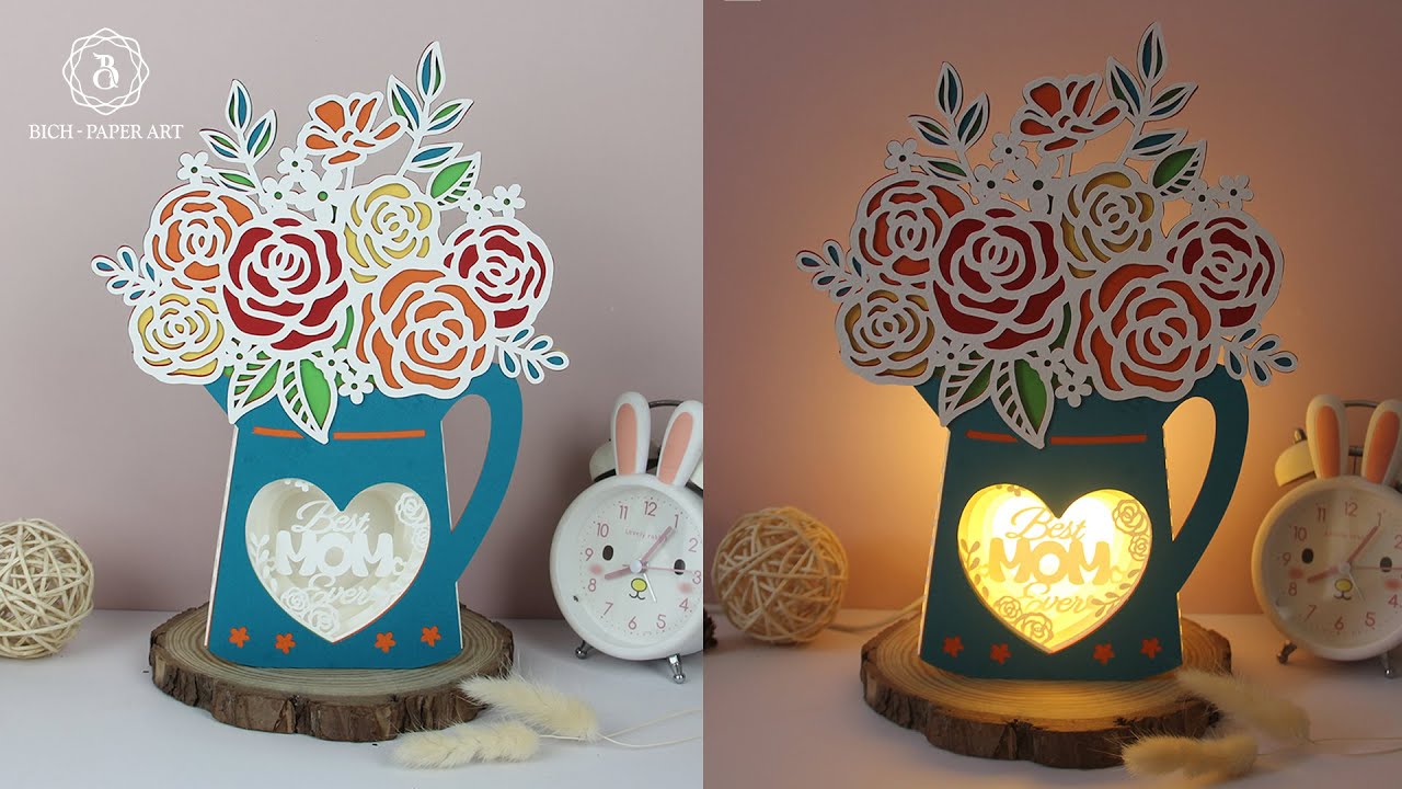 Rose Vase Best Mom Ever Shadow Box, 3D Mothers Love SVG - YouTube