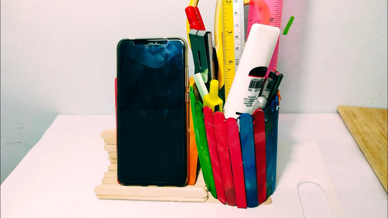 How to make popsicle Stick Crafts | Popsicle Stick Pen Holder ...