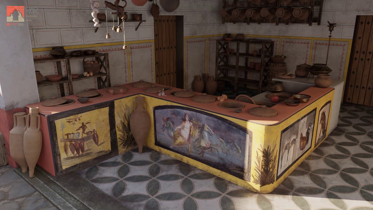 Reconstrucción virtual en 3D de una taberna romana (thermopolium o caupona) de Pompeya - YouTube