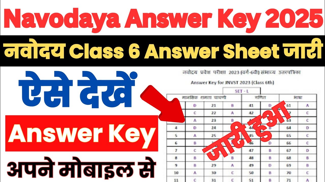 Navodaya Class 6 Answer Key 2025 Kaise Check Kare ? How to Check ...
