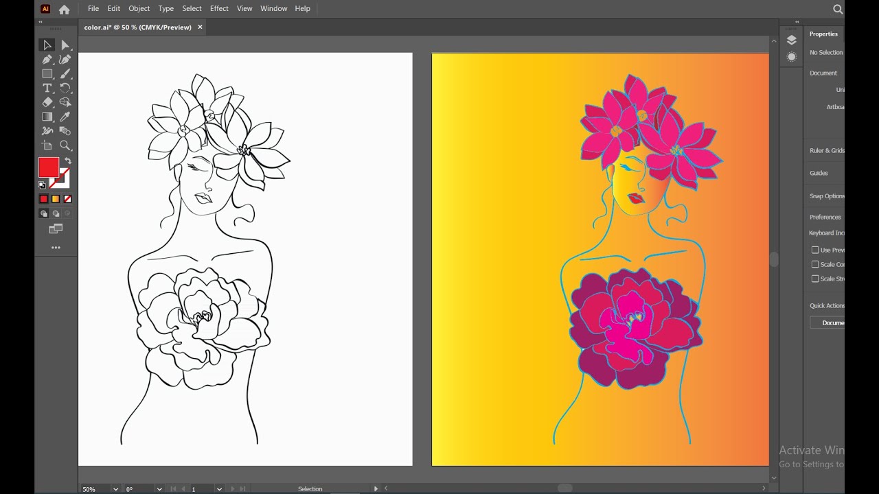 how to color any line sketch in Adobe Illustrator - YouTube
