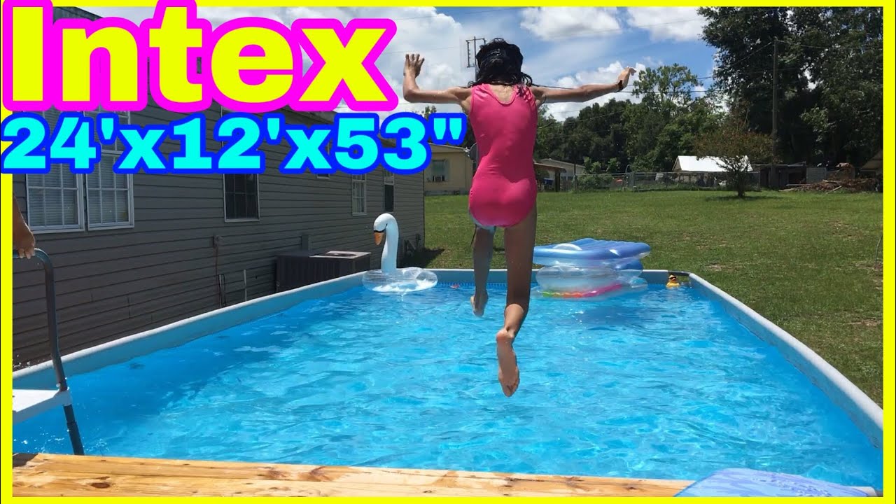 INTEX Rectangular POOL 24'x12'x53" SWIMMING JUMPING TIME REVIEW - YouTube