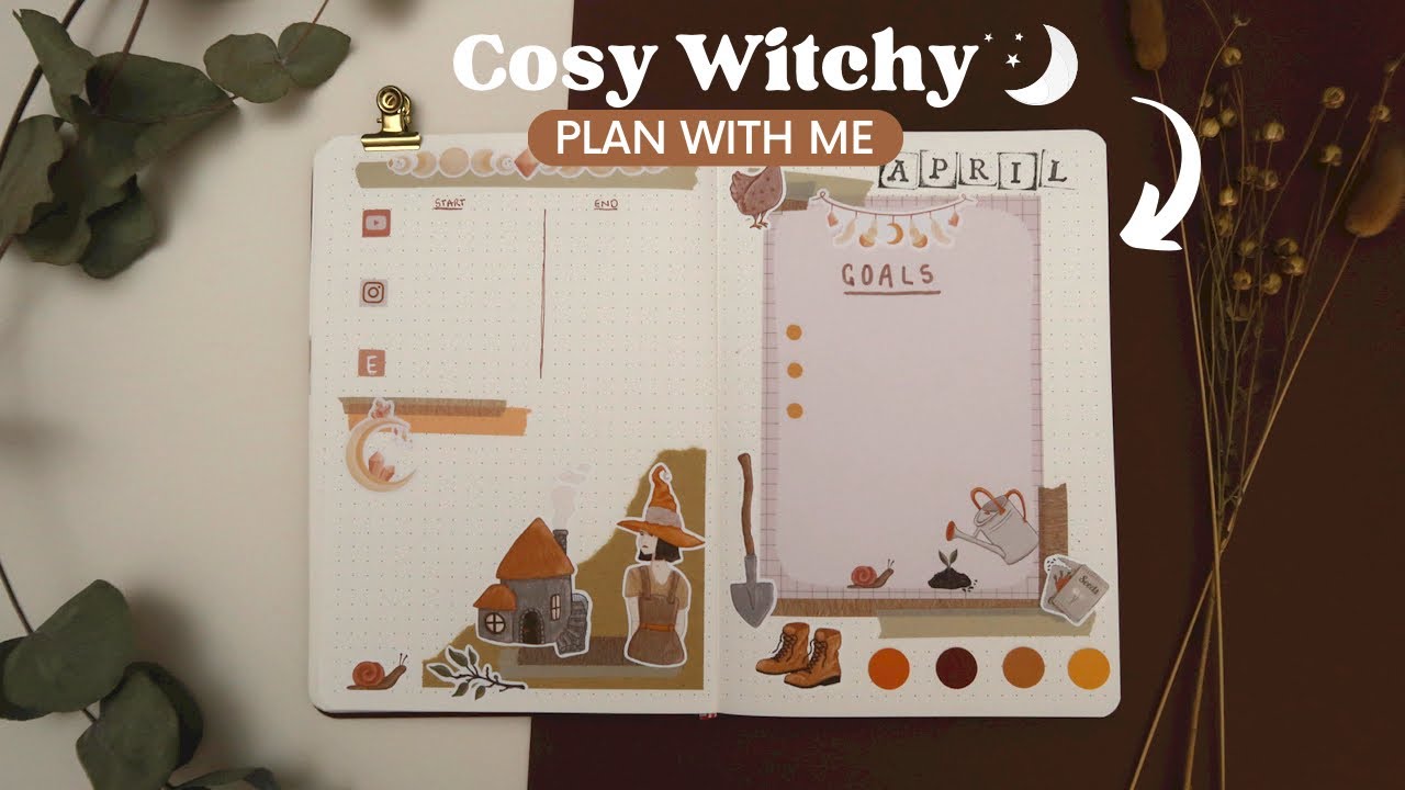 Cosy Witchy April Plan With Me | Garden theme Bujo spread 🪴 - YouTube