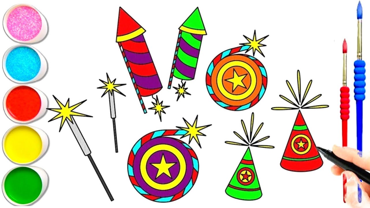 Diwali 🪔 🎇 Pataka and Chakri Drawing and Coloring Tutorial for Children ...