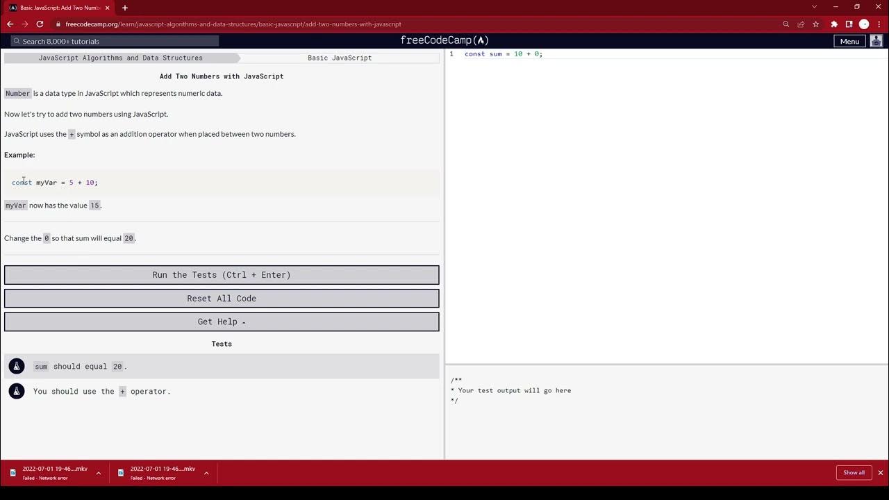 Add Two Numbers with JavaScript | FreeCodeCamp #freecodecamp - YouTube