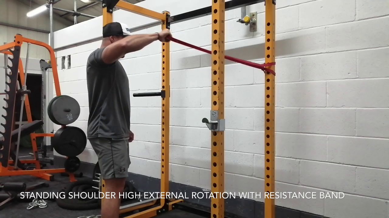 STANDING SHOULDER HIGH EXTERNAL ROTATION WITH RESISTANCE BAND - YouTube
