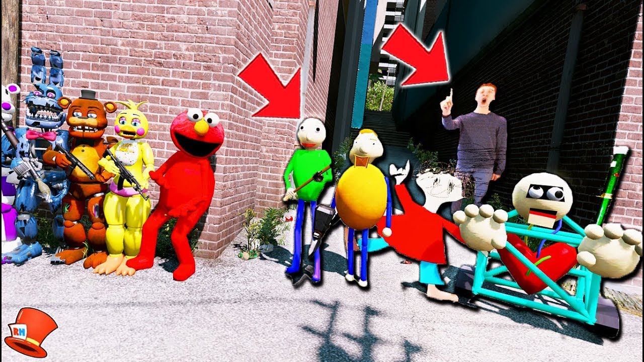 THE ANIMATRONICS & ELMO vs ALL BALDI'S BASICS CHARACTERS! (GTA 5 Mods ...