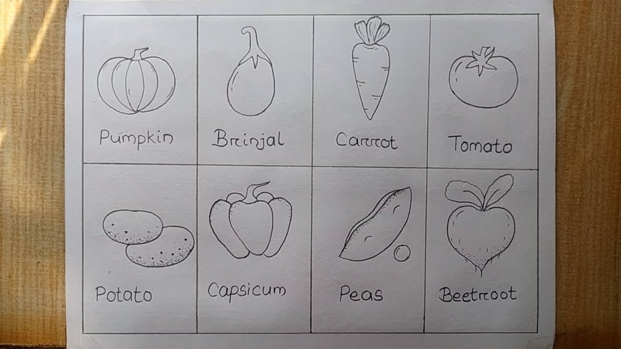 Different types of vegetables drawing easy| Pencil drawing| How to draw ...