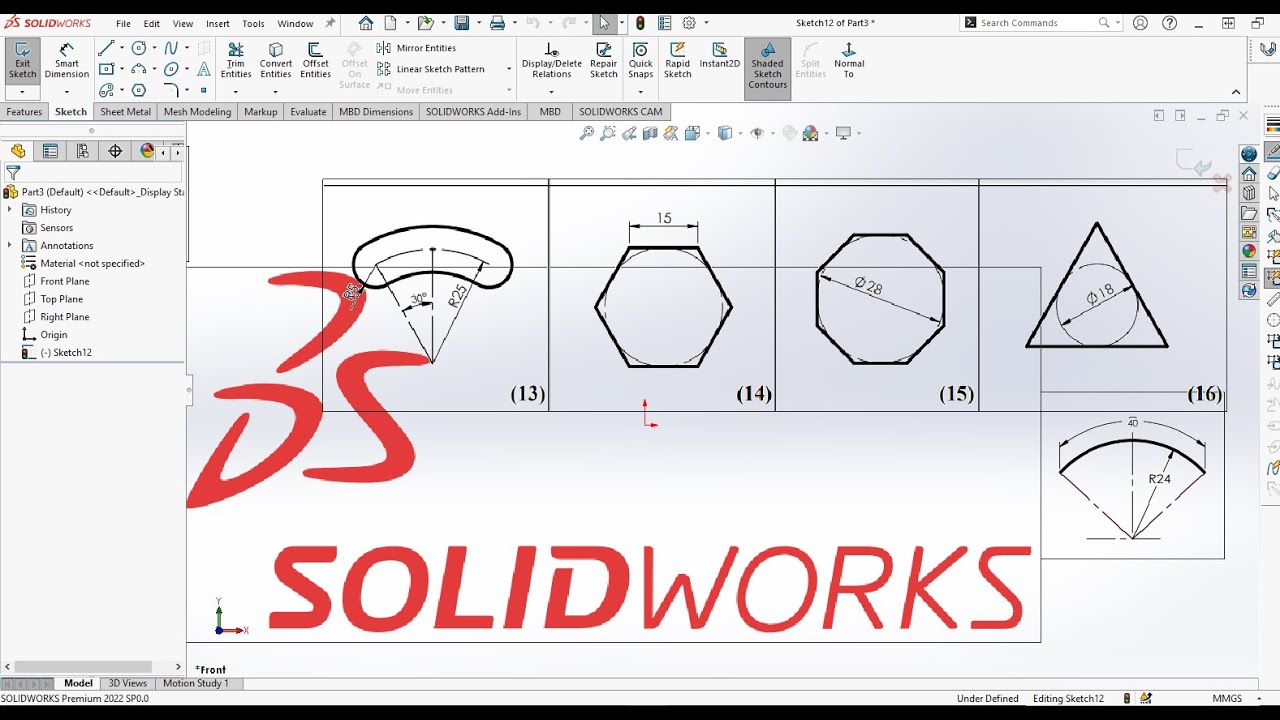 Introduction to SolidWorks Part3 - (Circle, Rectangle, Slot, Polygon ...