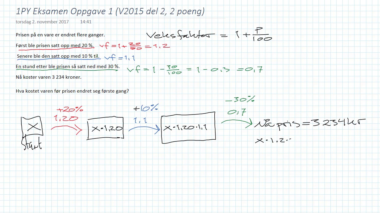Matte 1P Eksamen Prosent Oppgave 1 V2015 del 2 - YouTube