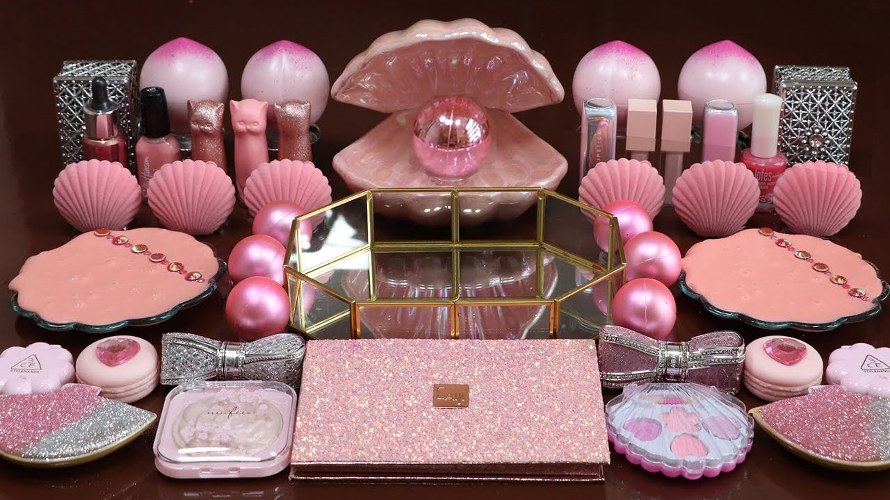 Mixing"PINK" Eyeshadow and Makeup,parts,glitter Into Slime!Satisfying ...
