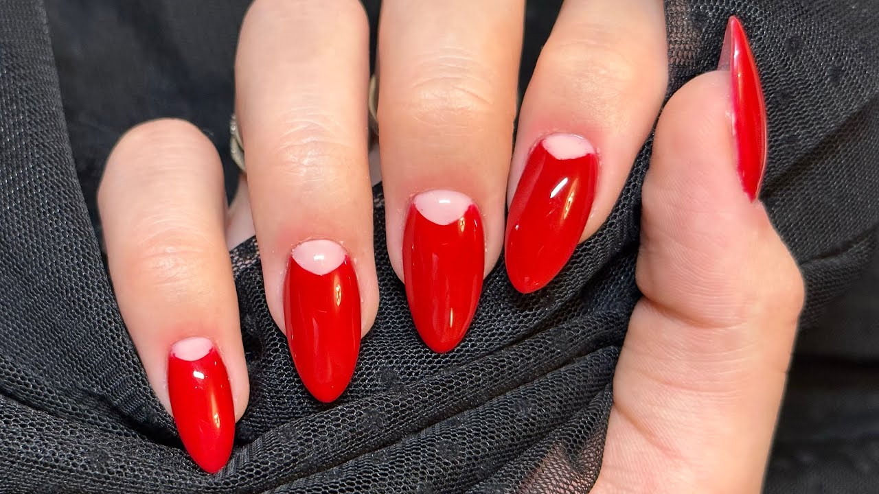 Classy Red Half Moon Nails | Gel-X Nails - YouTube