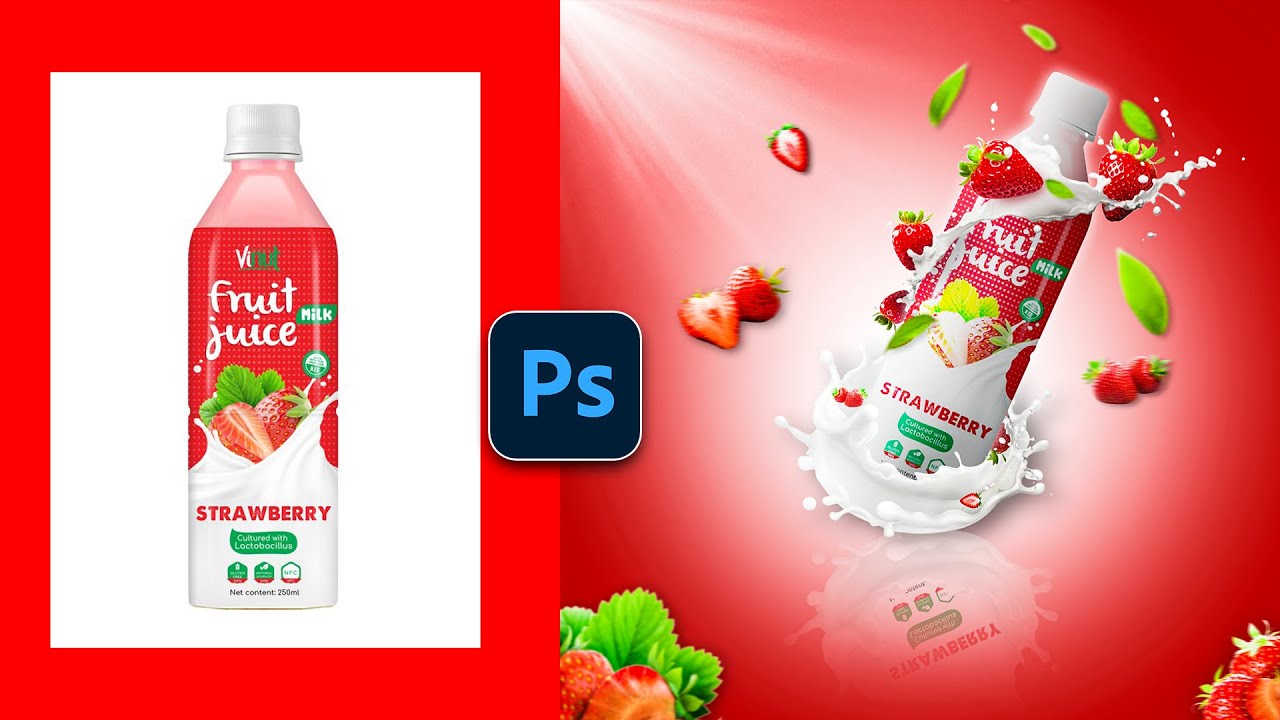 Photoshop Magic | Strawberry Milk Bottle Design Manipulation #photoshop ...