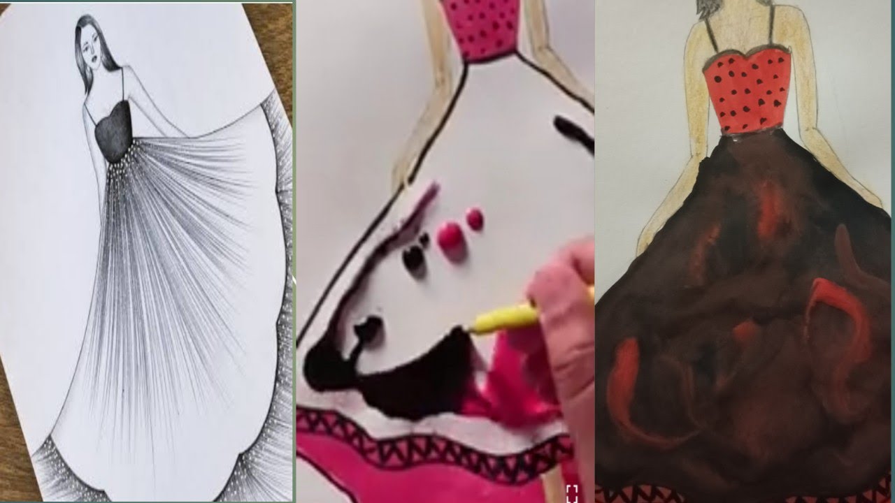 how to mack dress sketching fashion beginor - YouTube