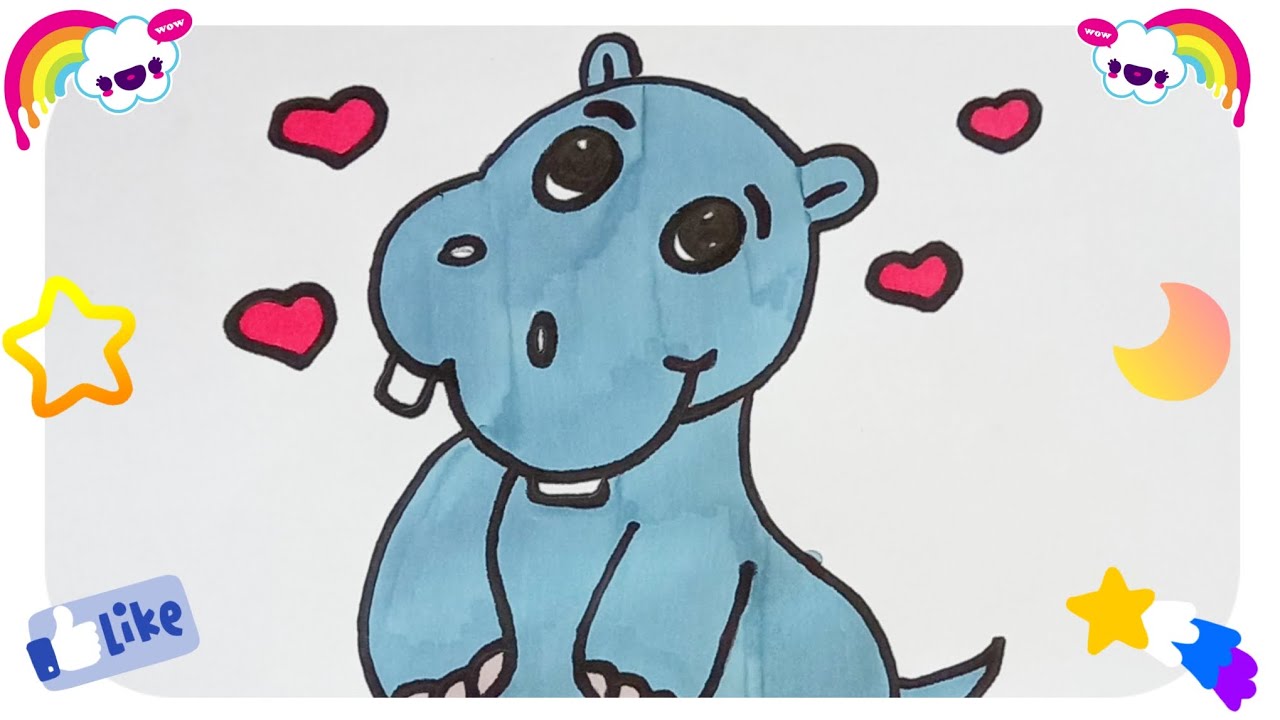 How to draw Hippo for kids | easy drawing | step by step - YouTube