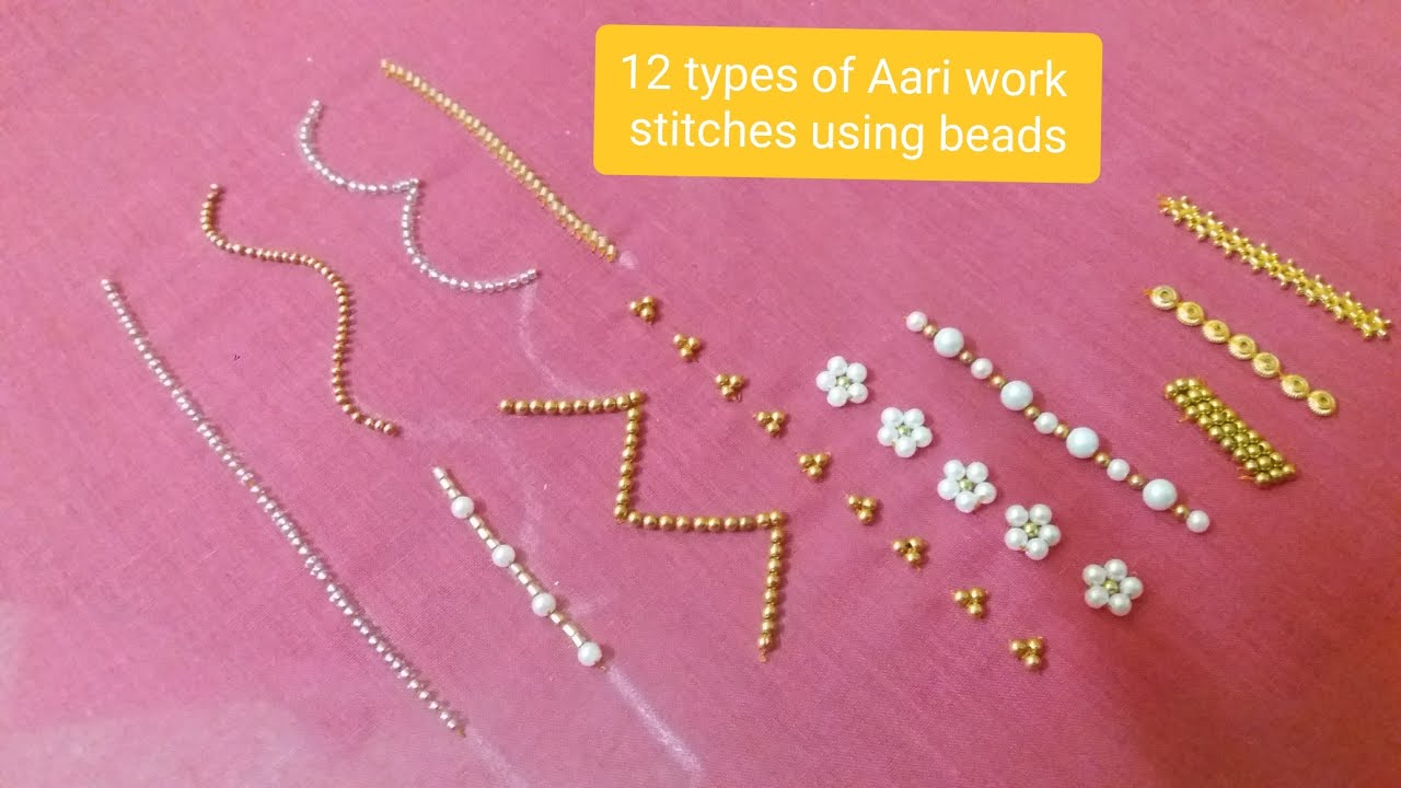 12 types of aari work stitches using beads - YouTube