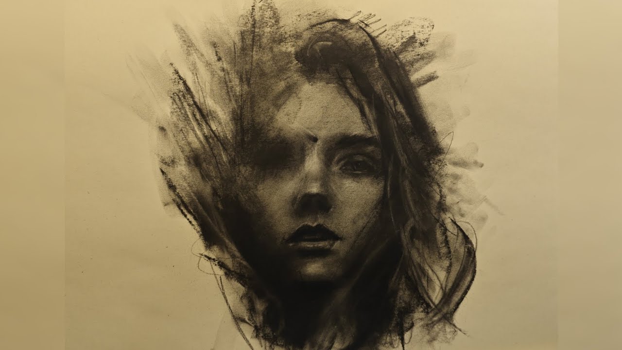 Quick charcoal portrait drawing. Expressive charcoal portrait ...