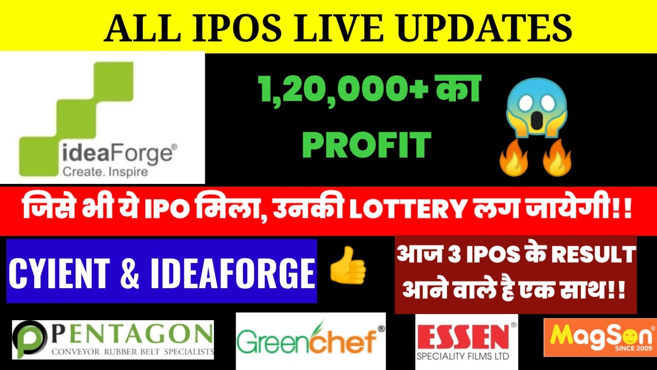 ALL IPOS RESULT DATE AND LATEST GMP 🔴CYIENT, IDEAFORGE, ESSEN ...