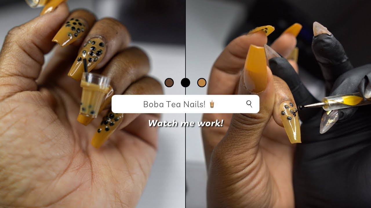 Gel-X Application Using Tips From Dollar Tree | 🧋Boba Tea Nails!🧋 - YouTube