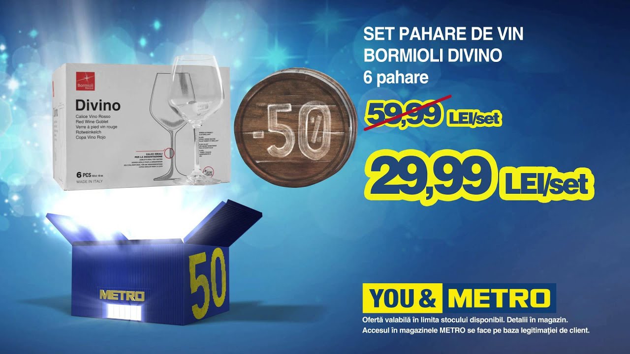 METRO 50 de zile cu 50 de oferte: Set pahare vin BORMIOLI DIVINO - YouTube