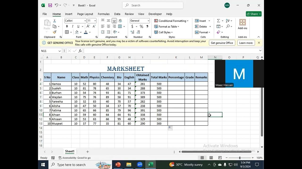 How to create Marksheet in Excel - YouTube