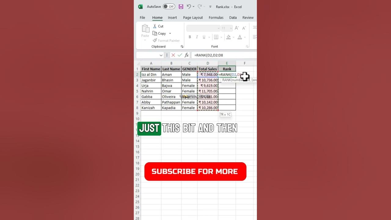How To Use Rank Function In Excel Exceltips Excel Mexcel Excelsolutions Exceltutorial