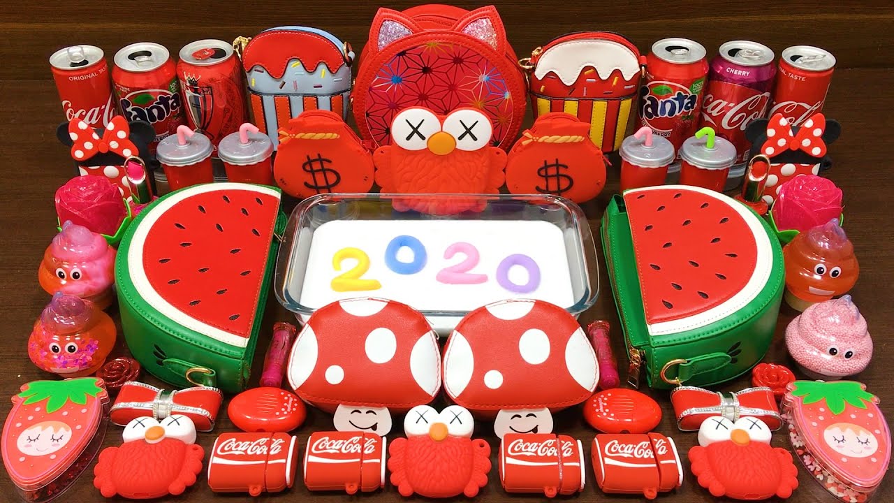 Series RED Slime 2020 ! Mixing Random Things into GLOSSY Slime ...