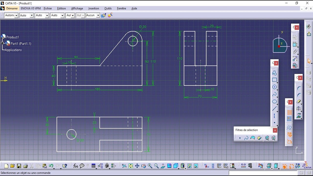 1- CATIA V5 - Atelier sketcher " esquisse "- Traçage des vues d’une ...