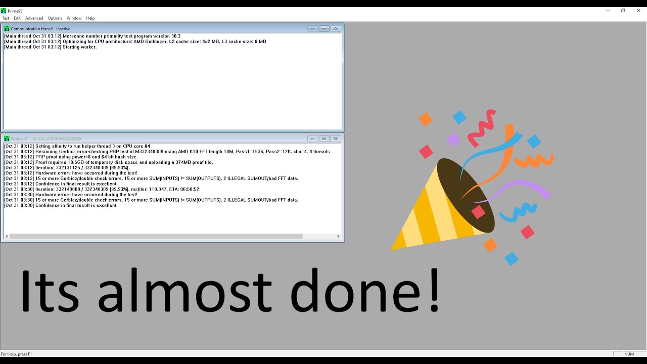 Prime95 PRP Test - Finishing 1 Year of Prime Factorization - YouTube
