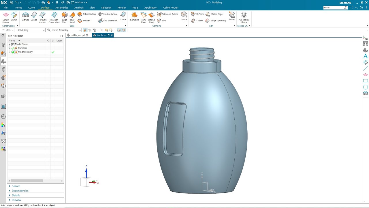 6. NX Modeling - Bottle making (물병 만들기) - YouTube